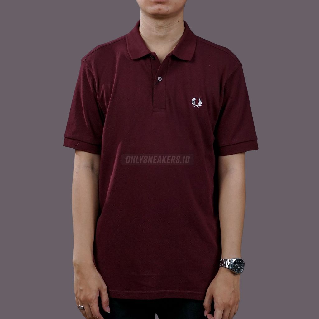 Fred PERRY PLAIN COLLAR LOGO POLO MAROON WHITE (100% AUTHENTIC ...
