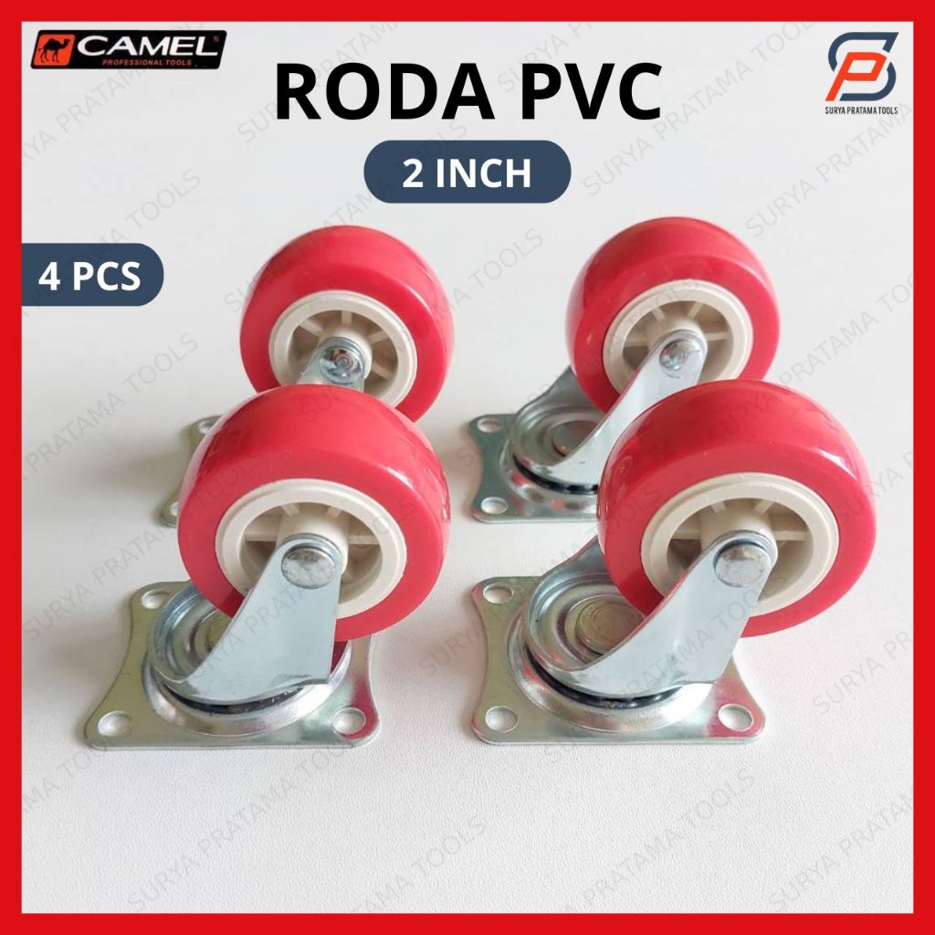 MERAH 2 Inch 1set 4pcs PVC Stay Wheels 2" Inch Camel Flat Caster Wheels ...