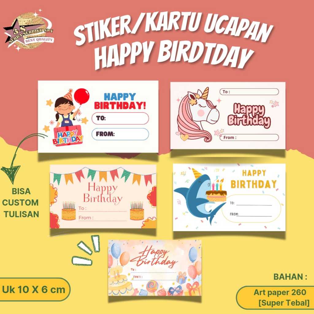 Happy Birthday Greeting CARDS / HBD Greeting Stickers / Plain Birthday ...