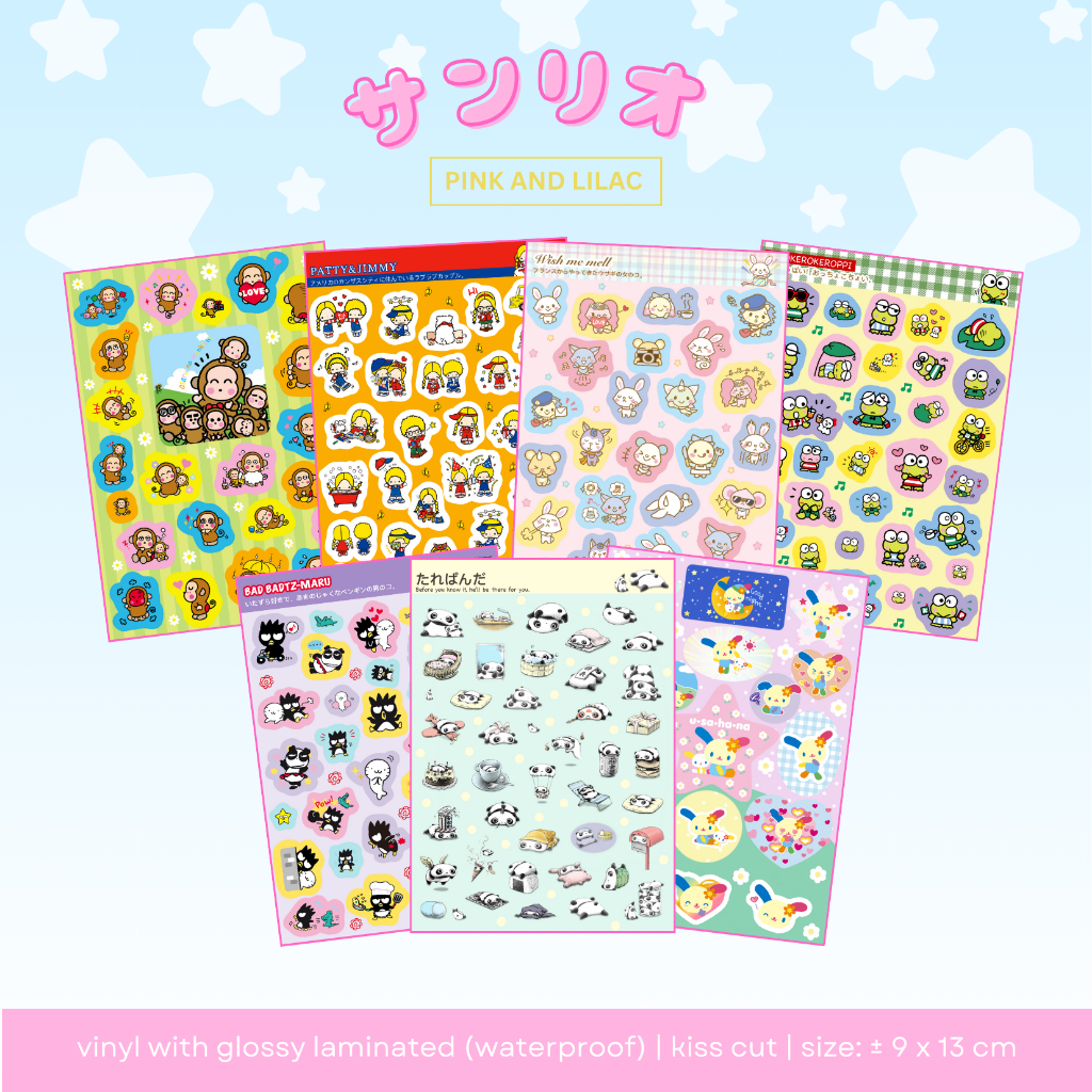 Sanrio Vintage Sticker Sheet | Usahana, Badtz maru, Monkichi, Wish me ...