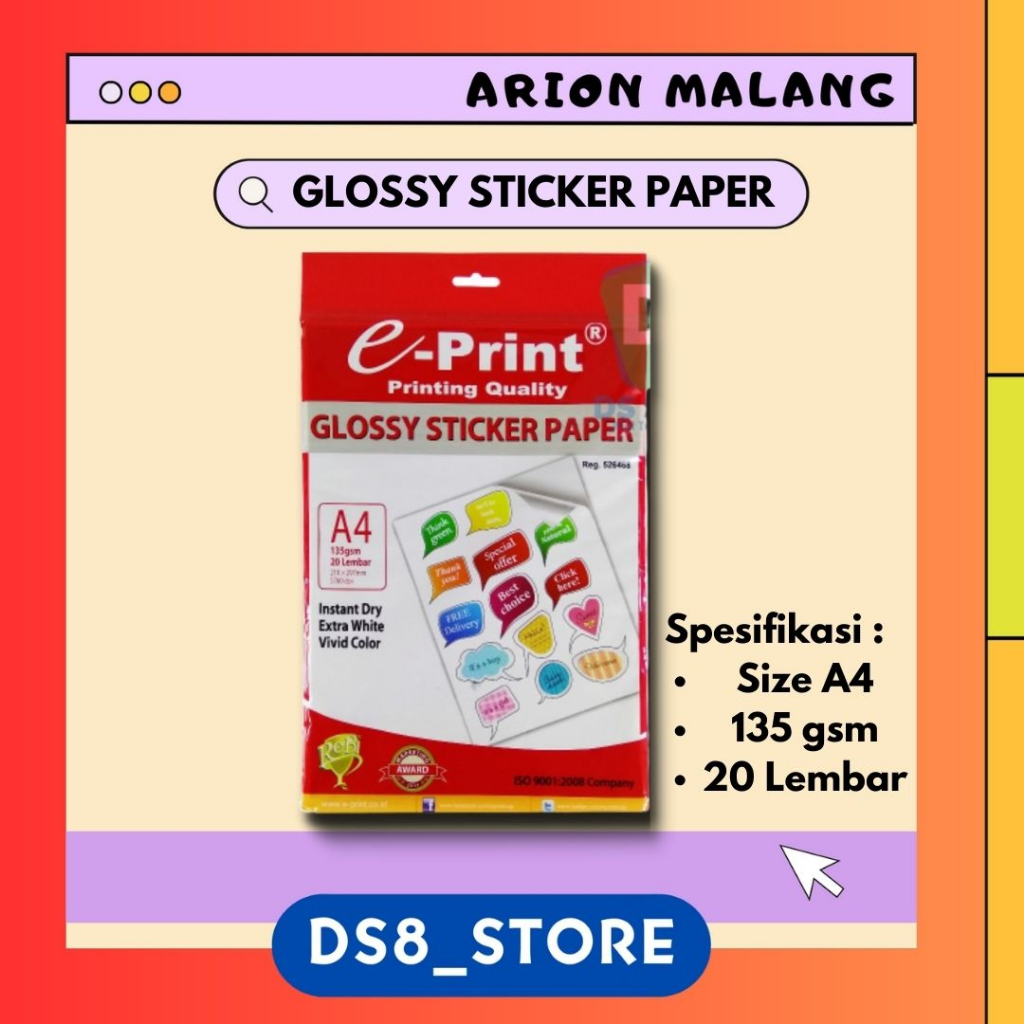 A4 Glossy Photo Paper Stickers / A4 135 GSM E-PRINT Glossy Sticker ...