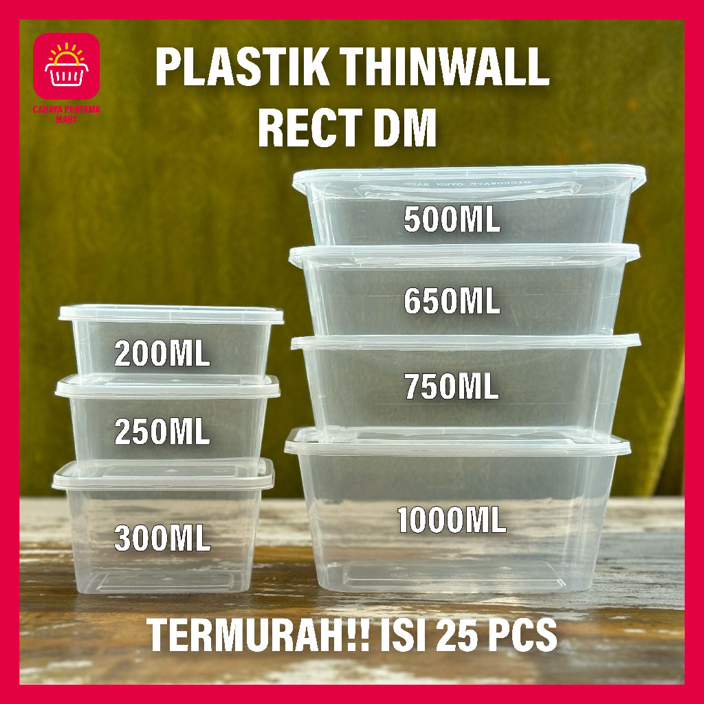 Thinwall RECTANGLE / Plastic lunch BOX MICA Thinwall BOX CONTAINER + LID CONTENTS 25PCS Thinwall ...