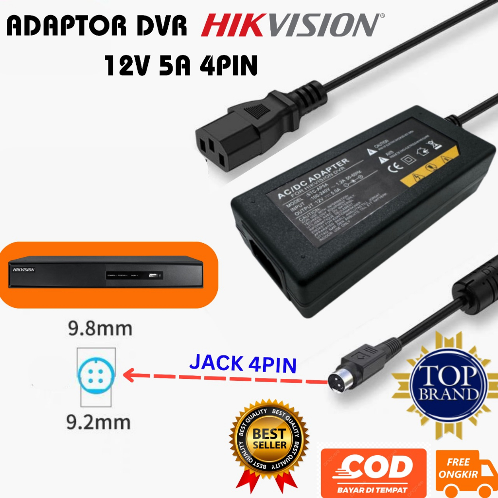 Hikvision dvr Adapter 12V 5A 4 pin / Adapter 4 pin 12 Volt 5 Ampere for ...