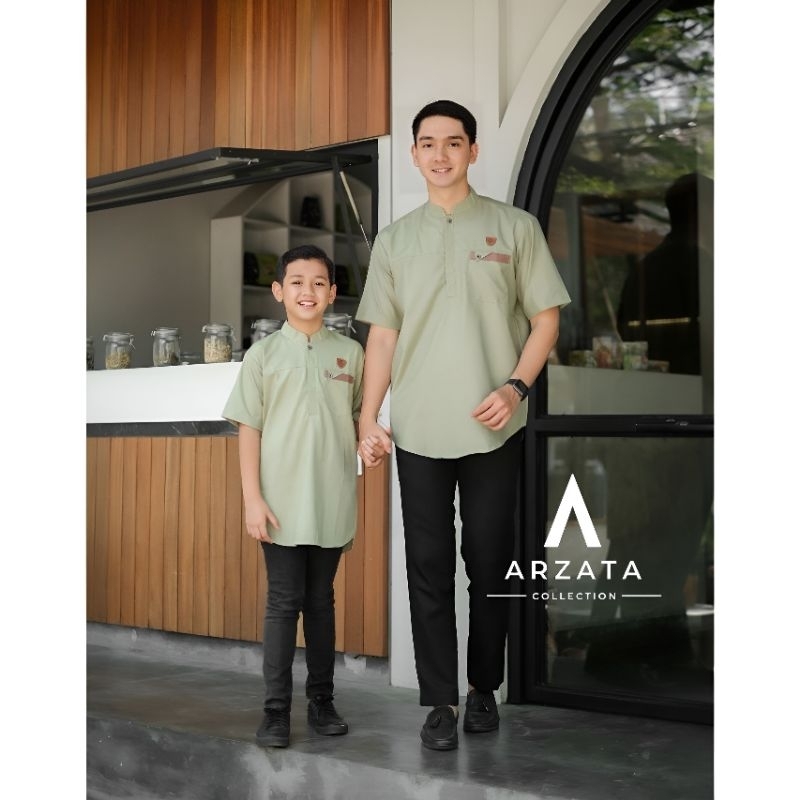 HIJAU Koko Shirt Kurta Couple Father Son Short Sleeve Toyobo Green Sage ...