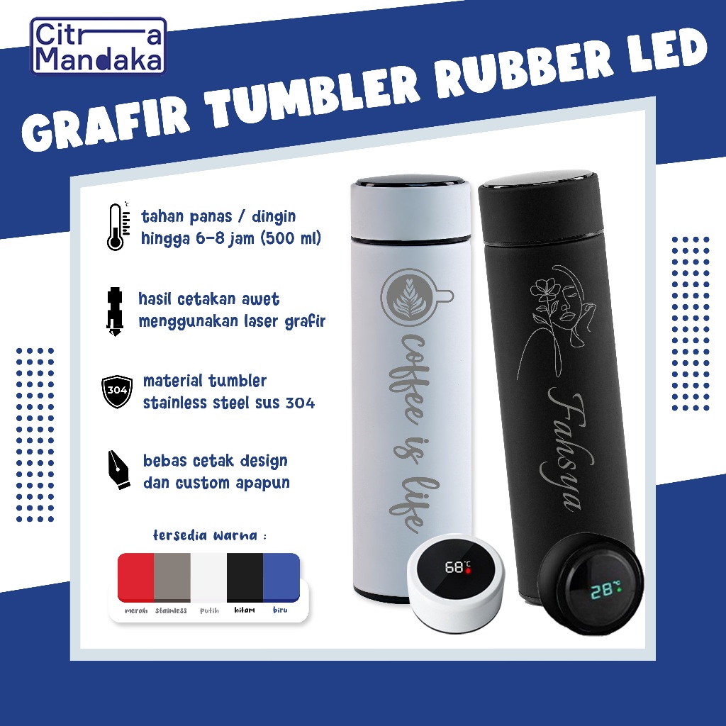TERMOS Sakura Rubber Tumbler Smart LED Laser Engraved Custom Thermos ...