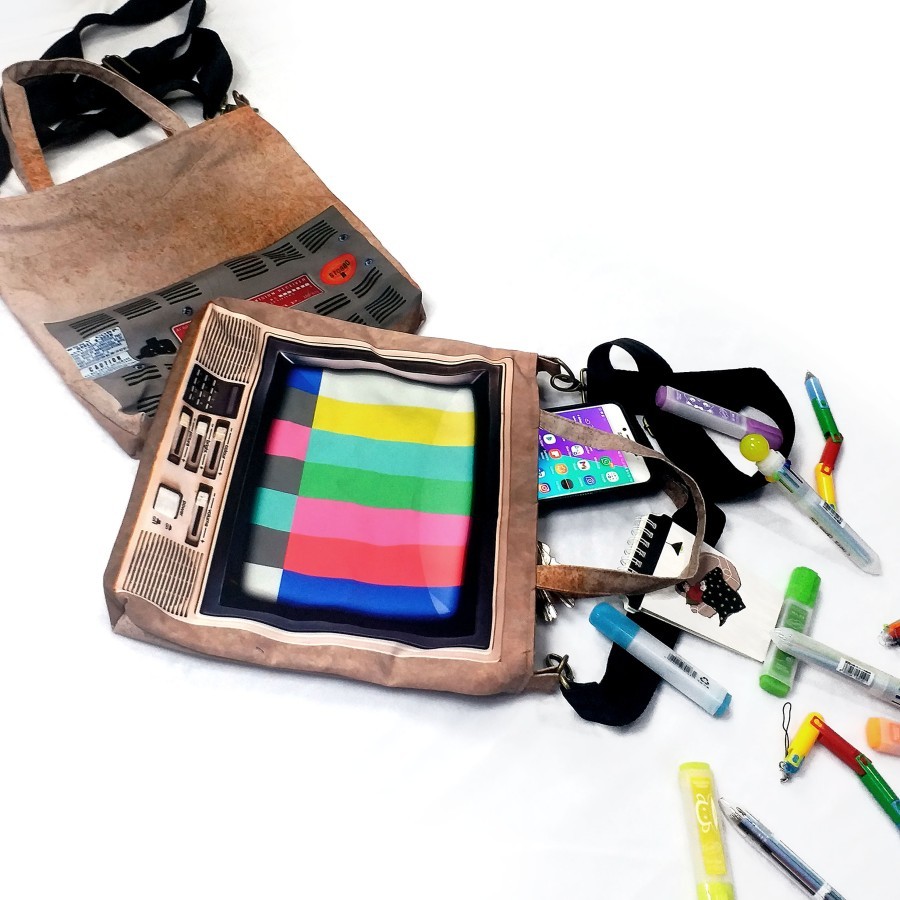 Unique Old School Television TV Vintage Shoulder Sling Combo Tote Bag ...