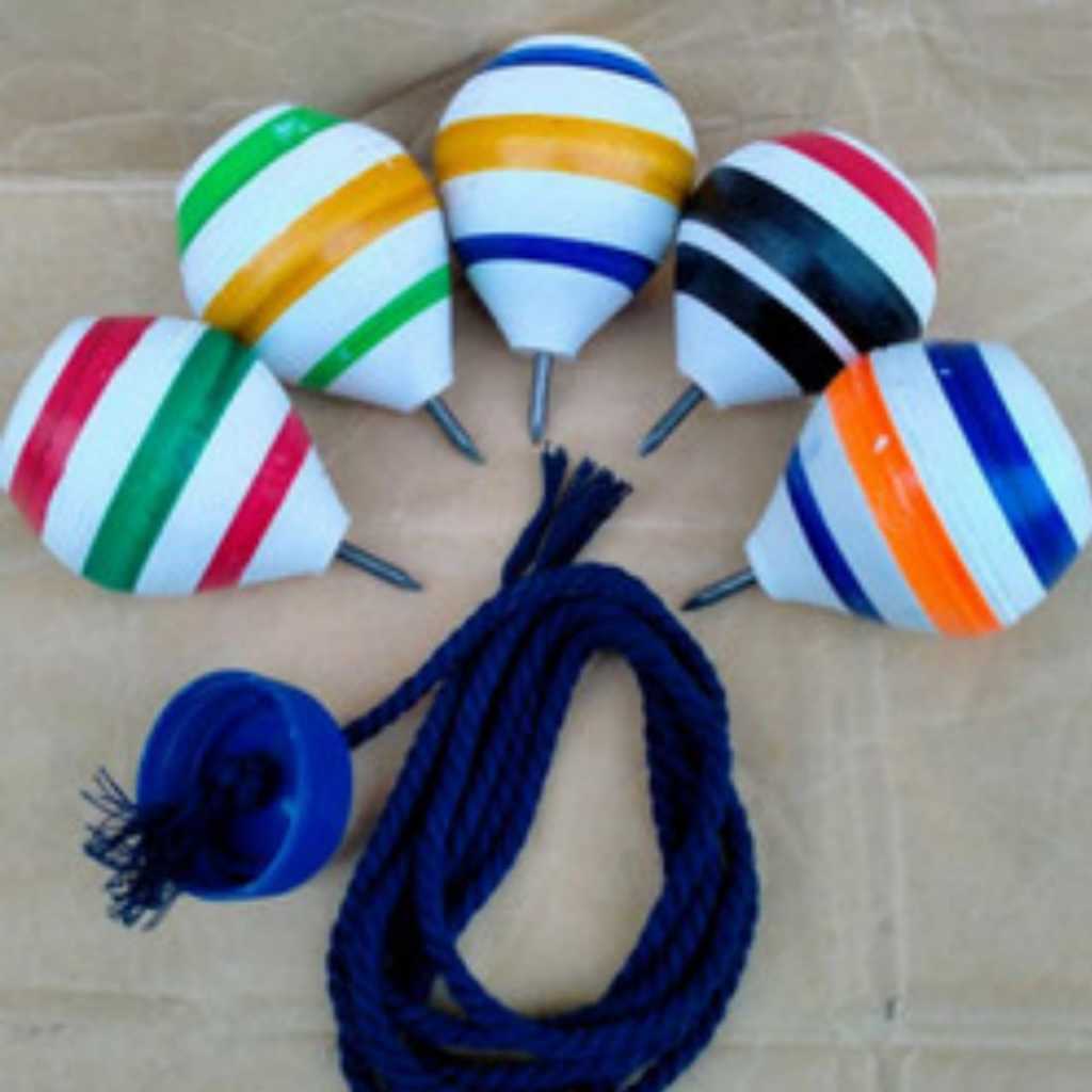 Kayu Super Wooden Gasing Traditional Toys Rainbow Color Old School