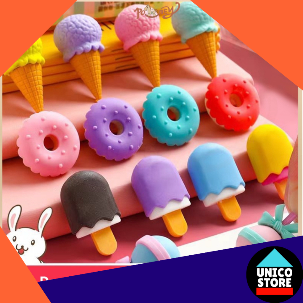 4in1 Pencil eraser eraser eraser set cute ice cream donut lollipop ...