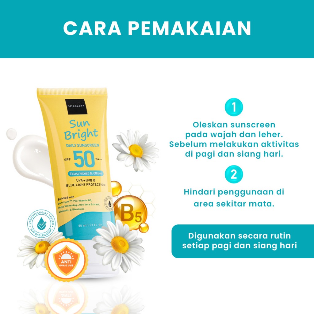 Scarlett Whitening Sunscreen Sun Bright Daily SPF 50 PA+++ 50ml | Shopee Malaysia