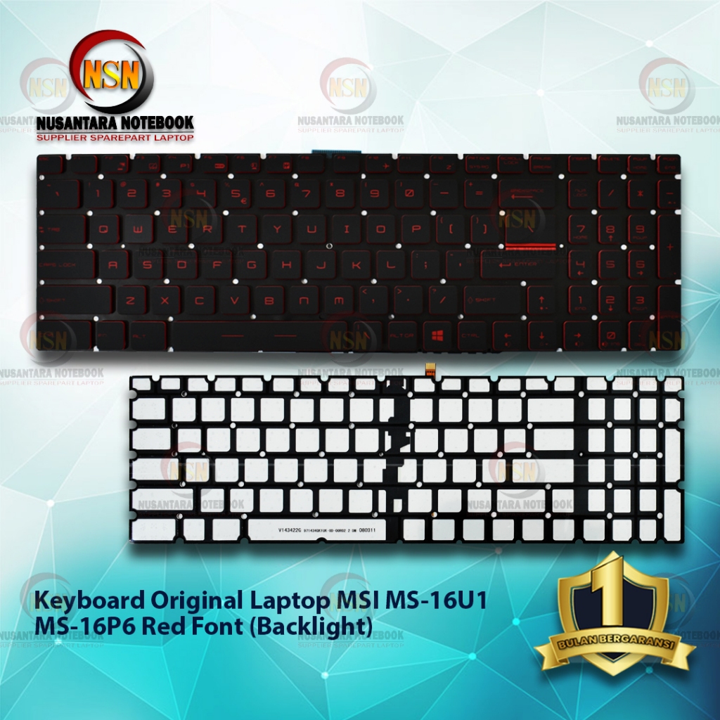 Original MSI Laptop Keyboard MS-16U1 MS-16P6 Red Font Backlight ...