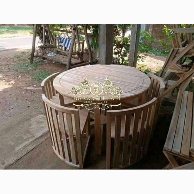 KAYU Minimalist Dining Table Chairs Round Brackets 6-seat Teak Wood Not ...