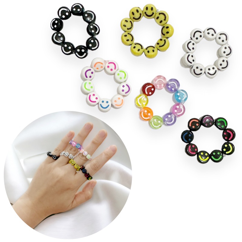 Lala Smile Ring Colorful Elastic Smile Ring Emoji Smiles Fashion Ring ...