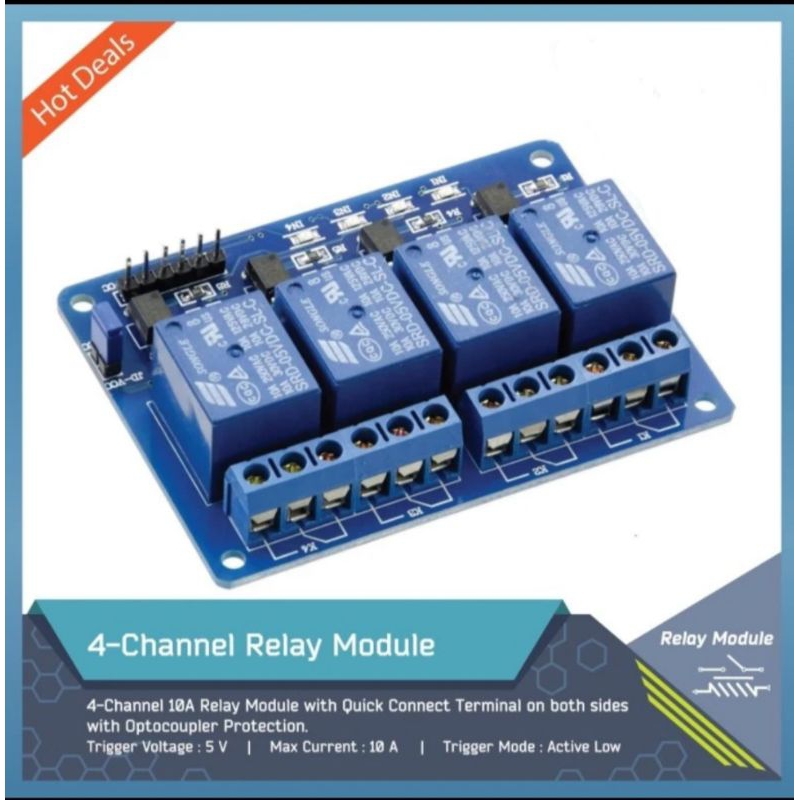 Relay Module 4 Channel 5V With Optocoupler (Arduino Compatible ...