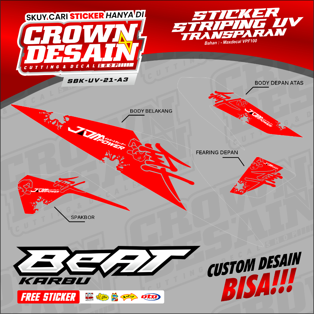 Jdm POWER Design Carb BEAT STRIPING Sticker - Transparent STRIPING BEAT ...