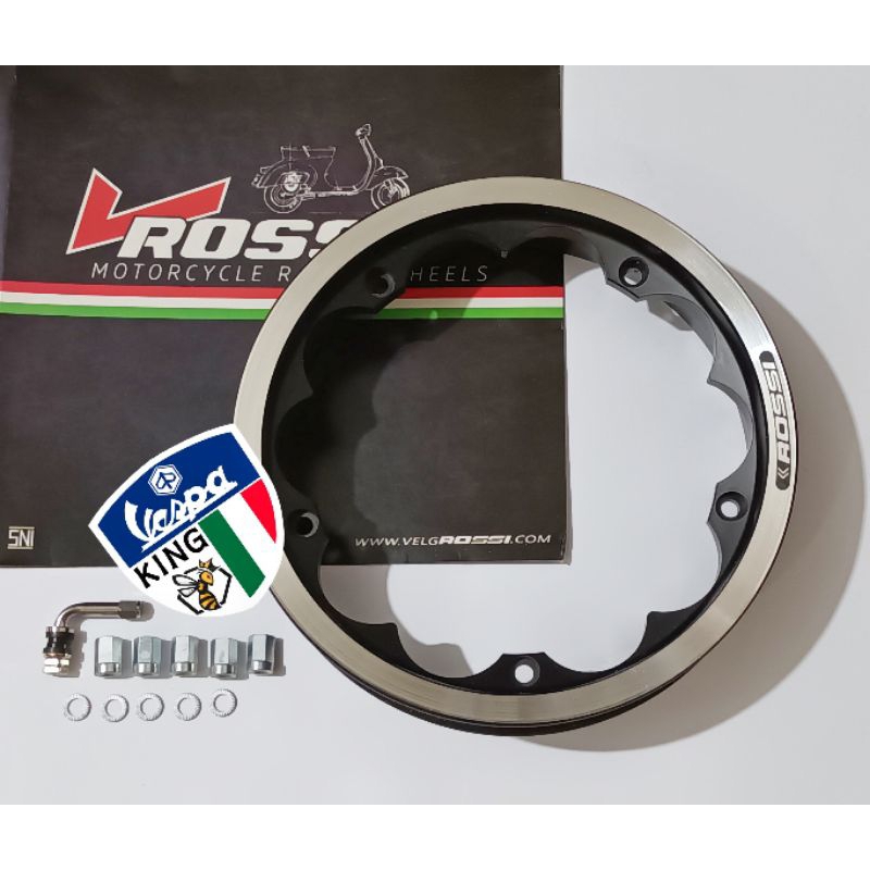 HITAM Classic vespa tubeless rims ring 10 VROSSI VRX black chrome trim ...