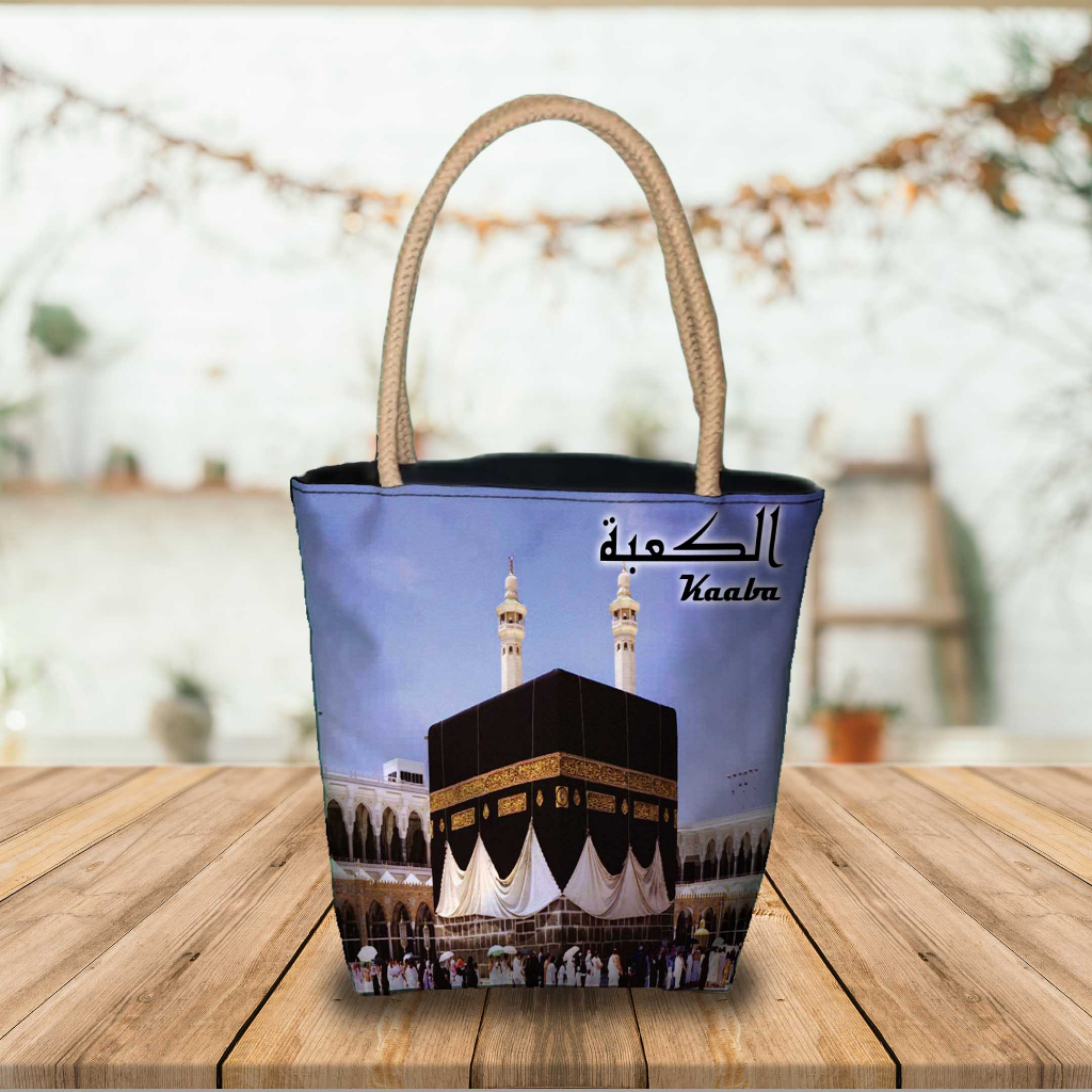 Cartoon Muslimah Printed Axis Strap Mini Tote Bag Umrah Hajj Souvenir ...