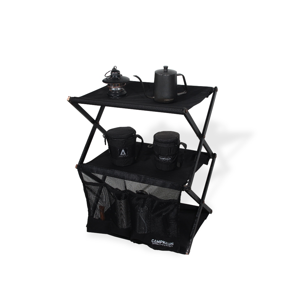 KAYU Campkeun Folding Wooden Shelf Camping Black cordura velcro 3-story ...