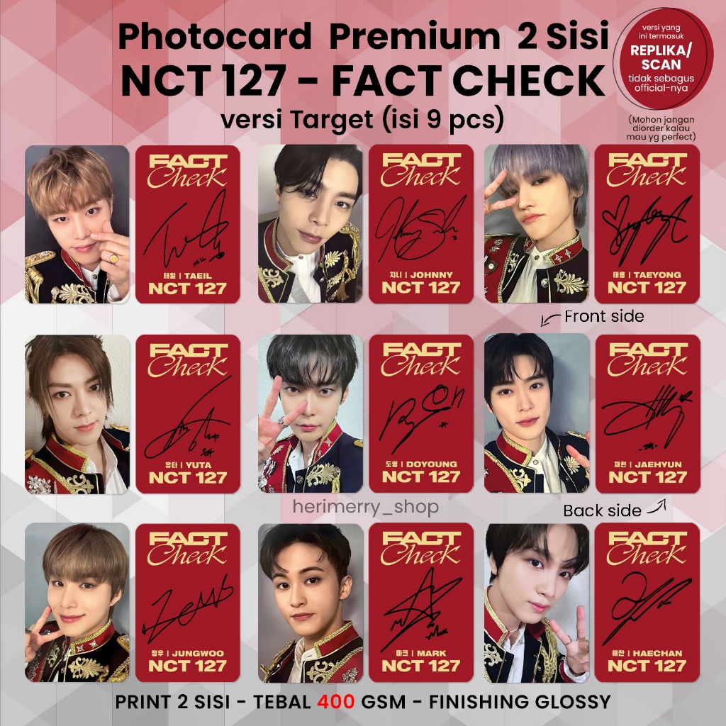 (ISI 8-9pcs) NCT127 Photocard FACT CHECK - Premium PC 2-sided Kpop ...