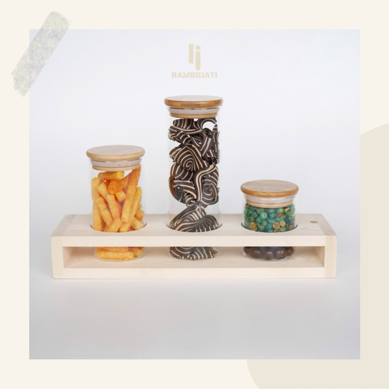 KAYU Wooden rack, glass jar, food tube, snack holder / glass tube ...