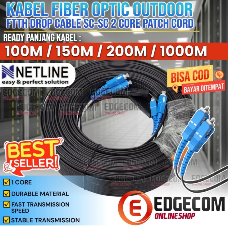 FIBER OPTIC CABLE 2 CORE FTTH FO OPTIC OUTDOOR 50M / 80M / 100M / 150M ...