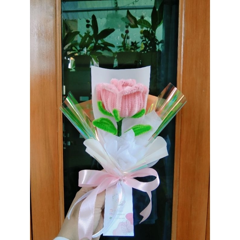 MAWAR Single Flower Bouquet/Pipe cleaner flower/Single rose flower/wire ...