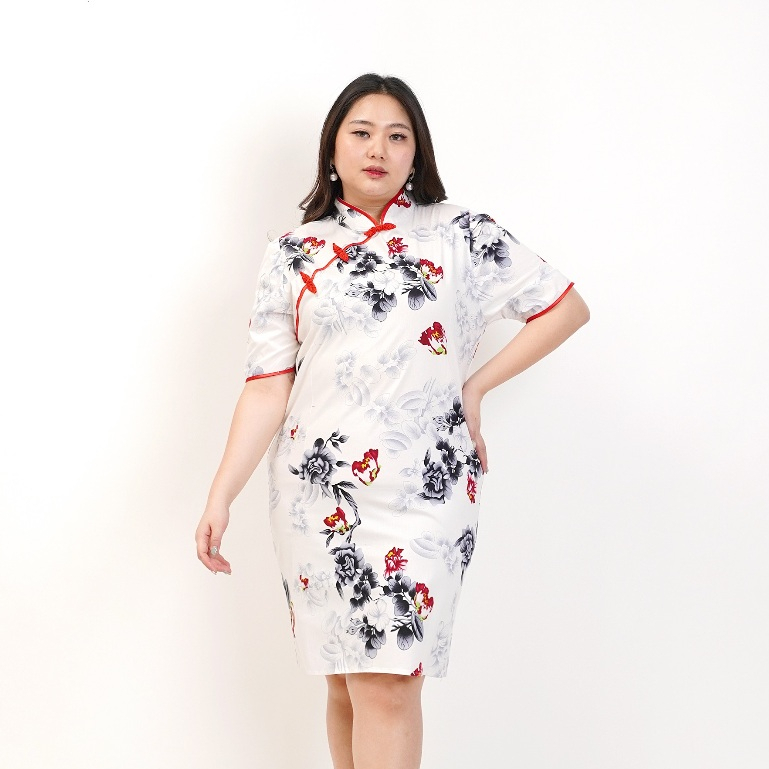 PUTIH Dress Women JUMBO BIG SIZE 32 White CHEONGSAM CHINESE XXL XXXL LD ...