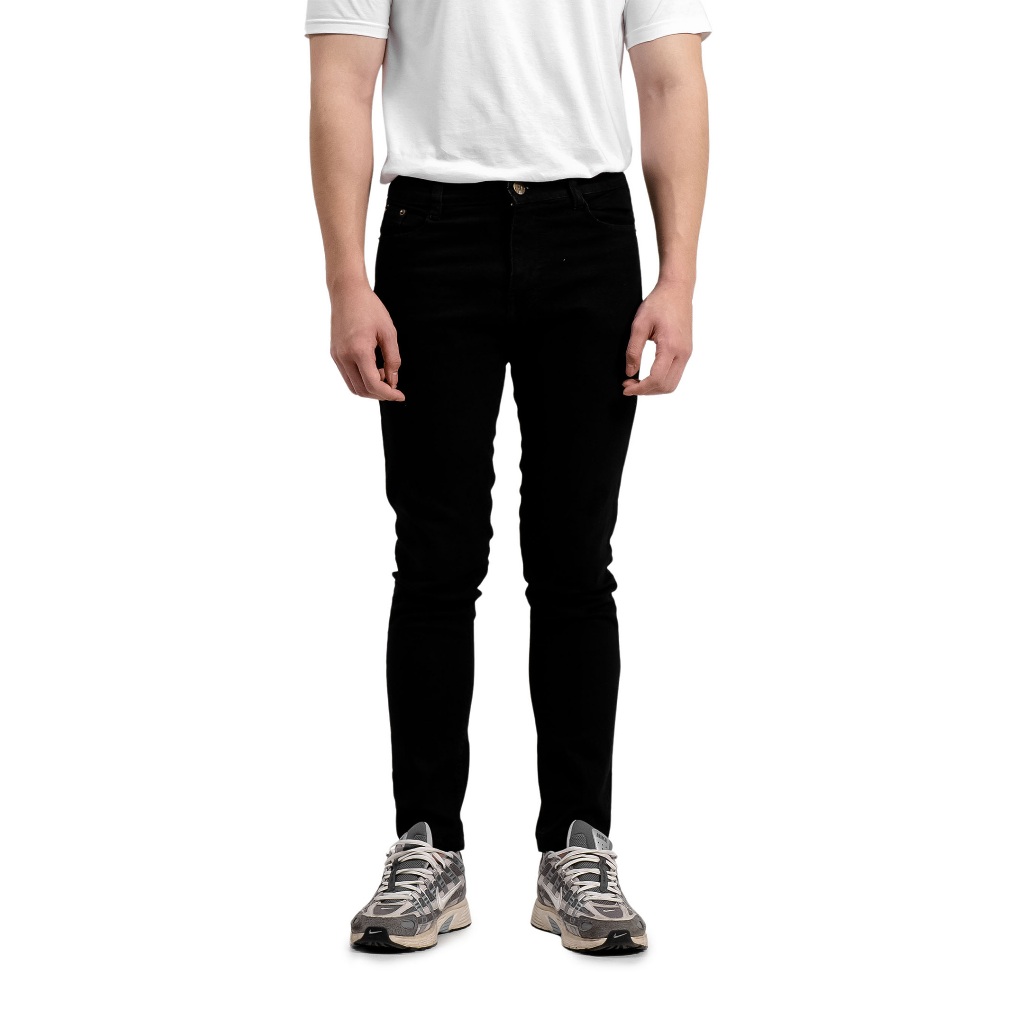 Men's Long Jeans Long Denim Pants Strech - Jet Black | Shopee Malaysia