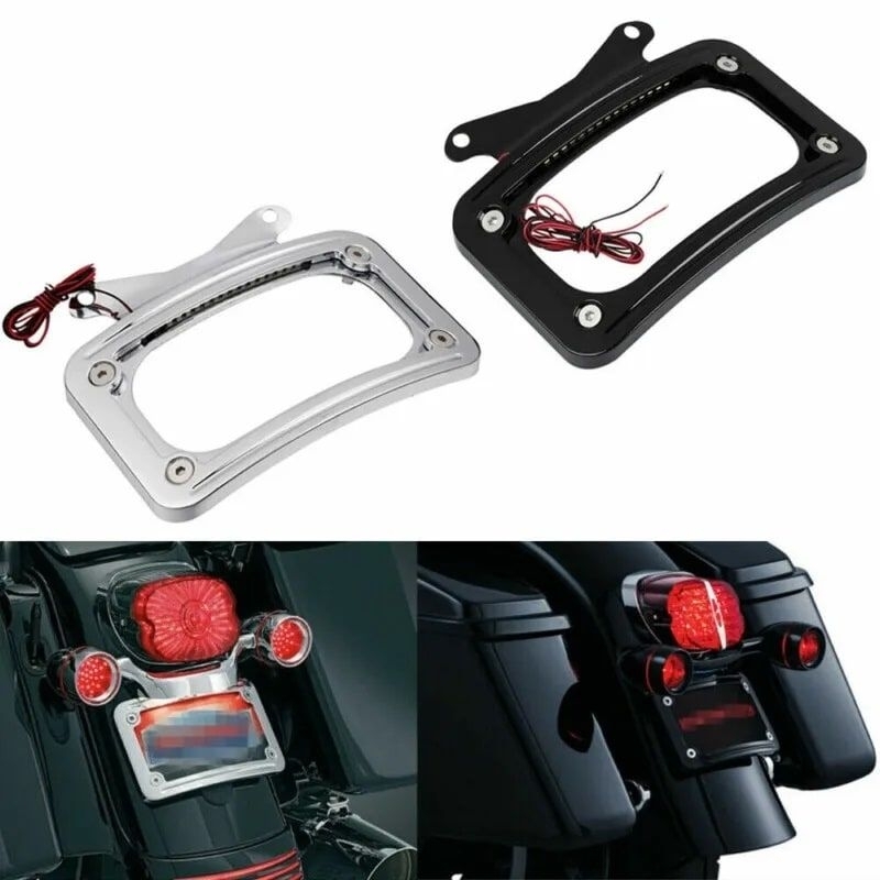 Motorcycle Curved Laydown License Plate Mount Frame With LED Light For ...