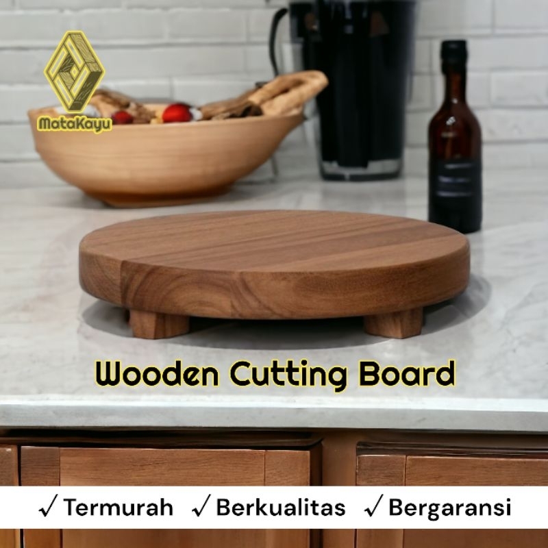 KAYU Dm 25cm Triple Leg Wooden Cutting Board cake stand Wooden Leg ...