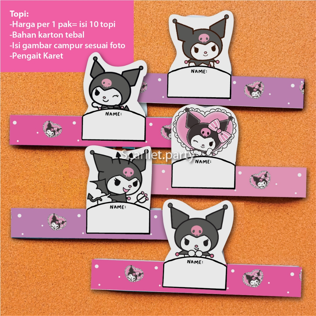 KUROMI HAT CONTENTS 10 PLASTIC BIRTHDAY HATS SNACK GOODIE BAG CHILDREN ...