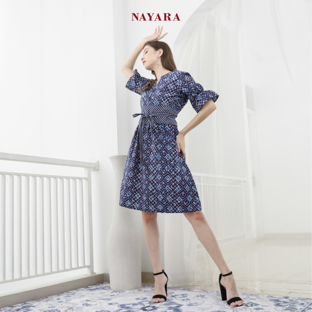 Nayara Riona Navy Batik Dress | Shopee Malaysia