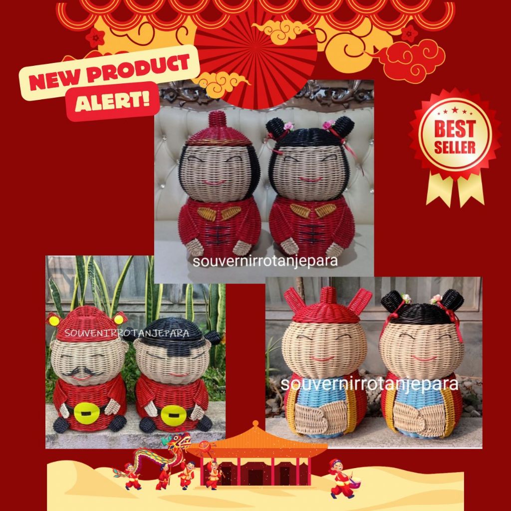 Full body Chinese Doll Rattan Basket/ Chinese God/ Chinese New Year ...