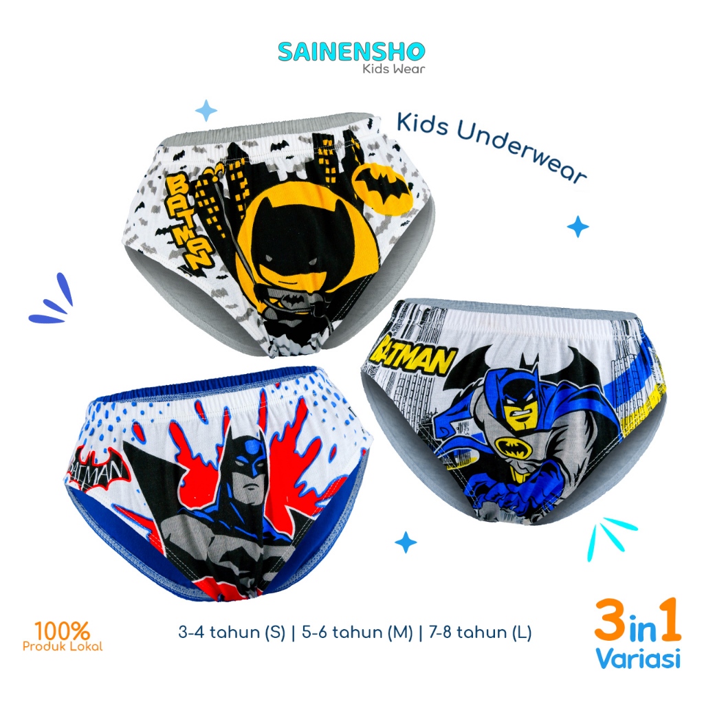 KATUN Boys Panties Cotton Underwear 3 in 1 Batman Character 3-8 Years ...