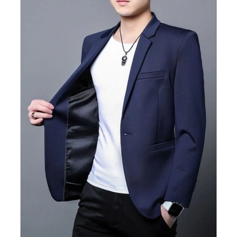 Men's Semi-Formal Navy Blazer Jacket, Pockets Without Closure, Korean ...