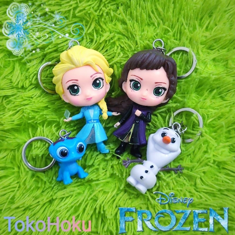 GANTUNGAN Frozen Keychain Disney Action Figure Elsa Anna Olaf Bruni ...