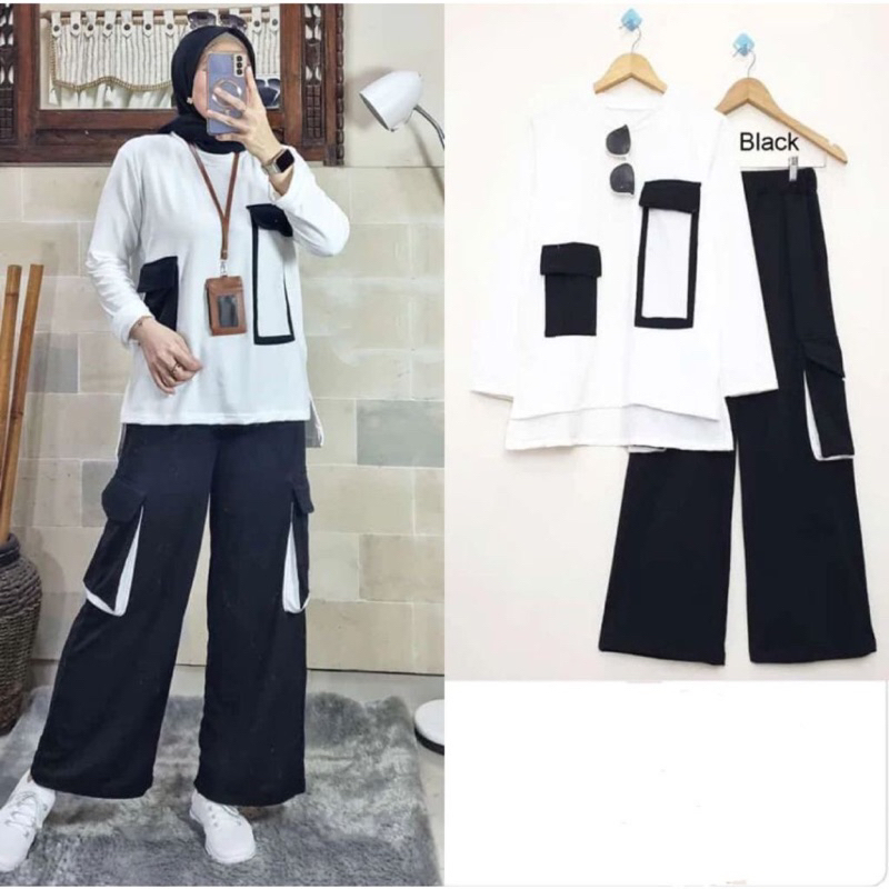 Amela SET CRINKLE AIRFLOW CARGO PANTS POCKETS // MILA SET // ONE SET ...