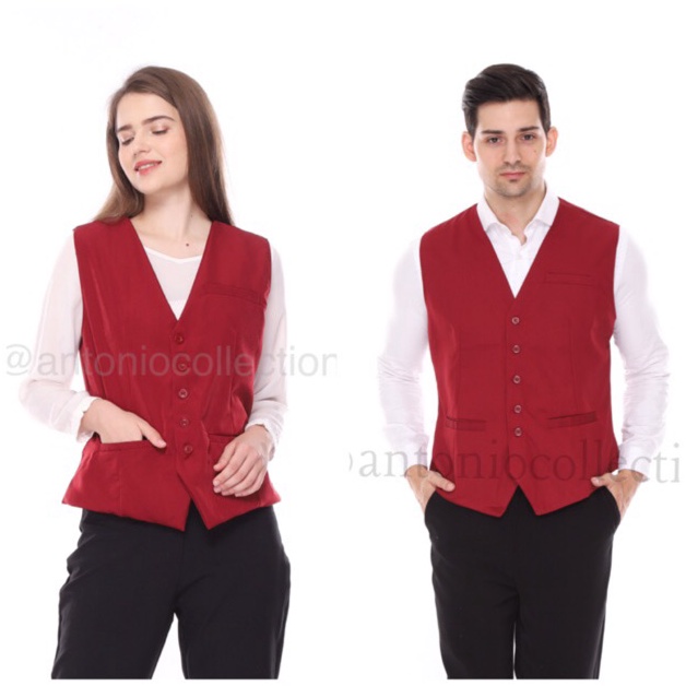 MERAH Tmr82 Formal Suit Vest Vest For Maroon Red Hotel Cafe Restaurant ...