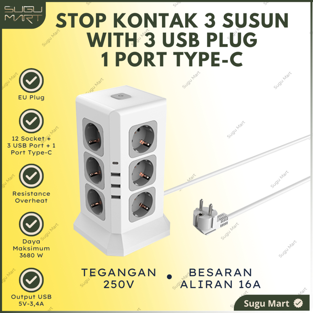 3 Layer Socket With 3 Usb Plug Type C | Usb Socket | Power Socket 3 ...