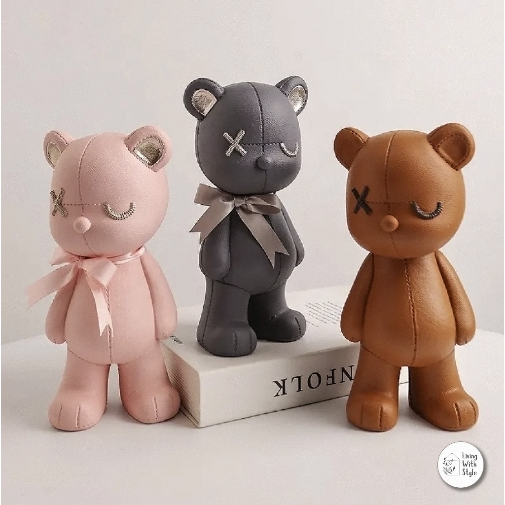 Living With Style - Leather Teddy Bear Aesthetic Figurine Statue Decor ...
