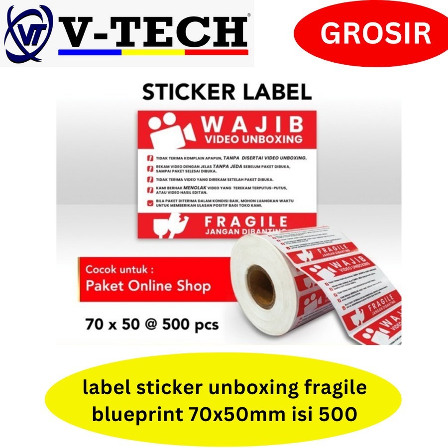 Fragile Sticker Label Mandatory Video Unboxing BLUEPRINT 80x50 mm, 300 ...