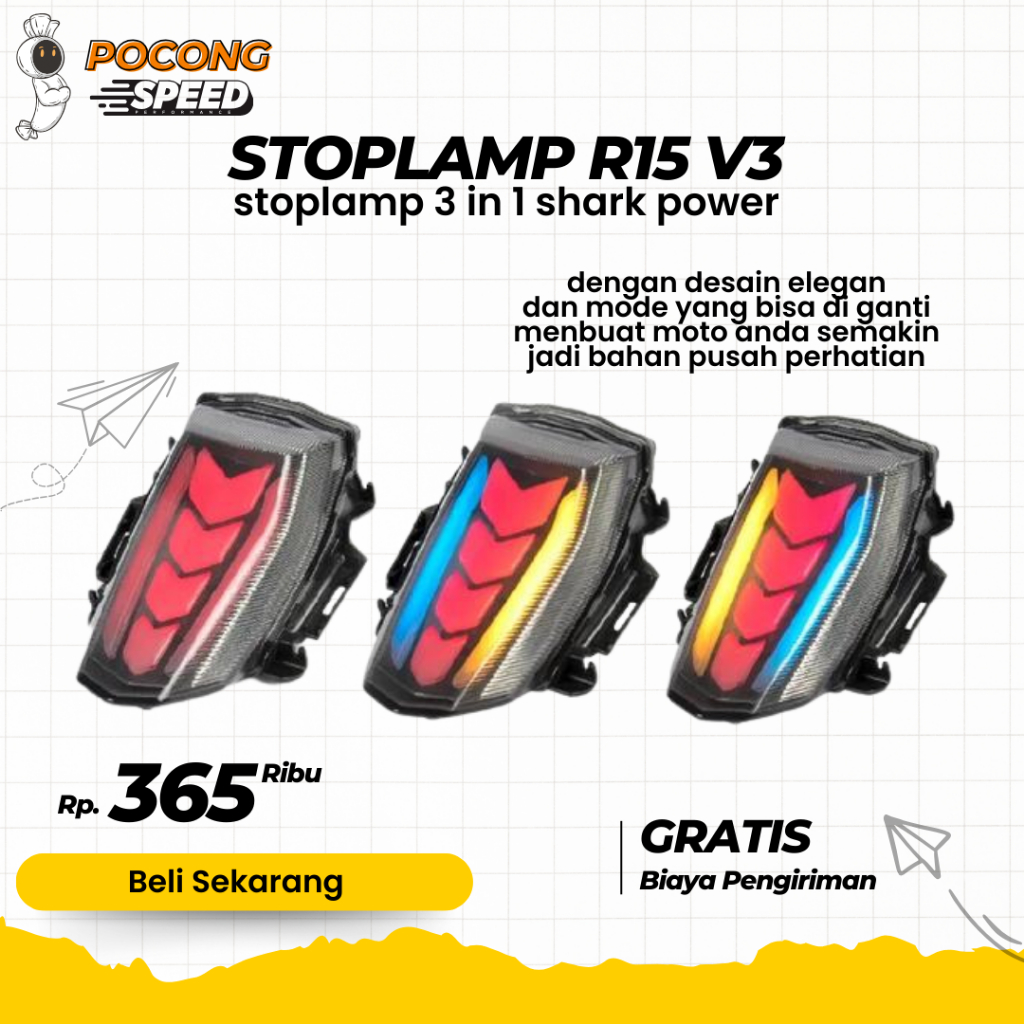 Stoplamp R15 V3 SHARK POWER STOPLAMP Taillight R15 V3/V4 Rear Lamp 3IN1 ...