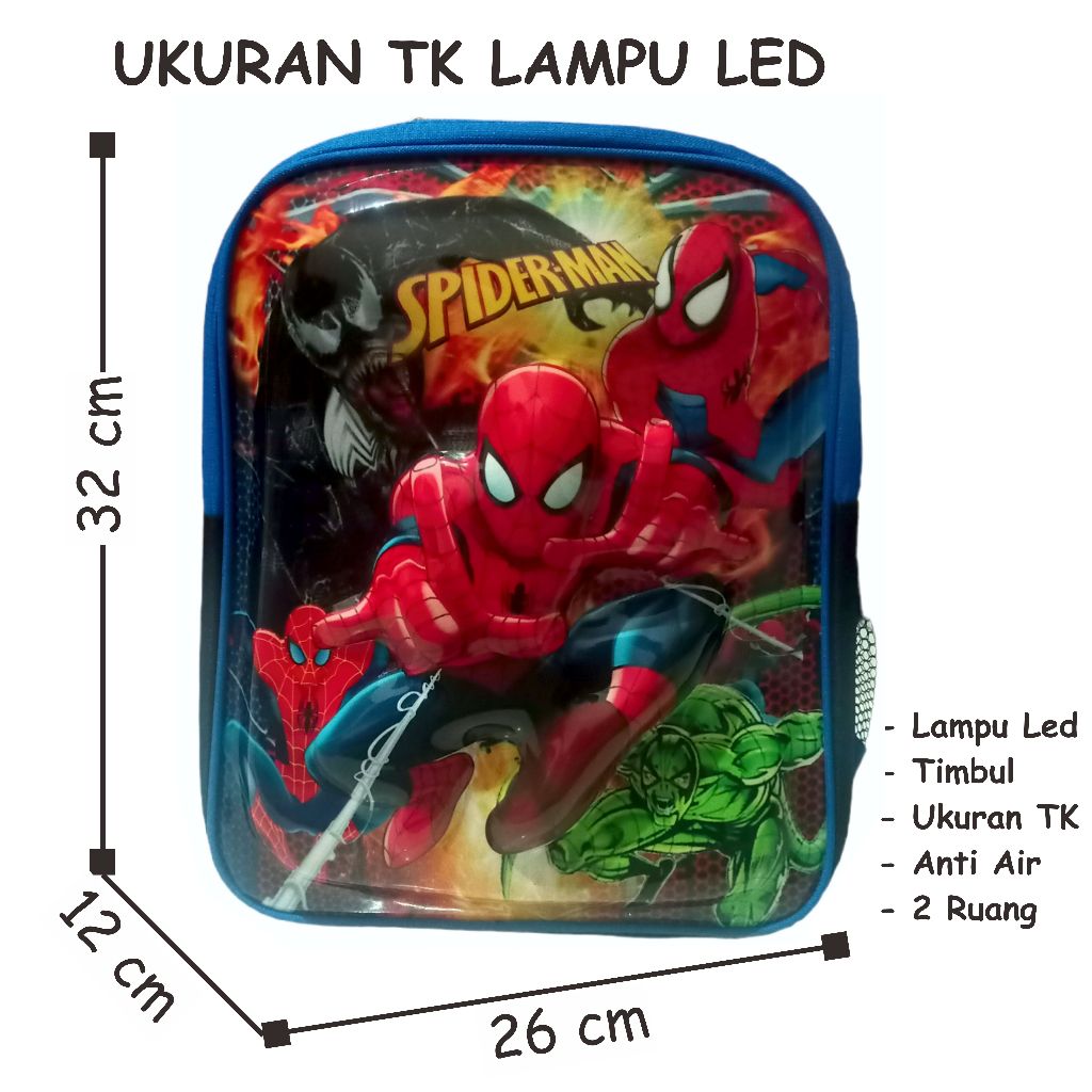 Mika S SPIDERMAN 3d led light up kindergarten boys backpack | Shopee ...