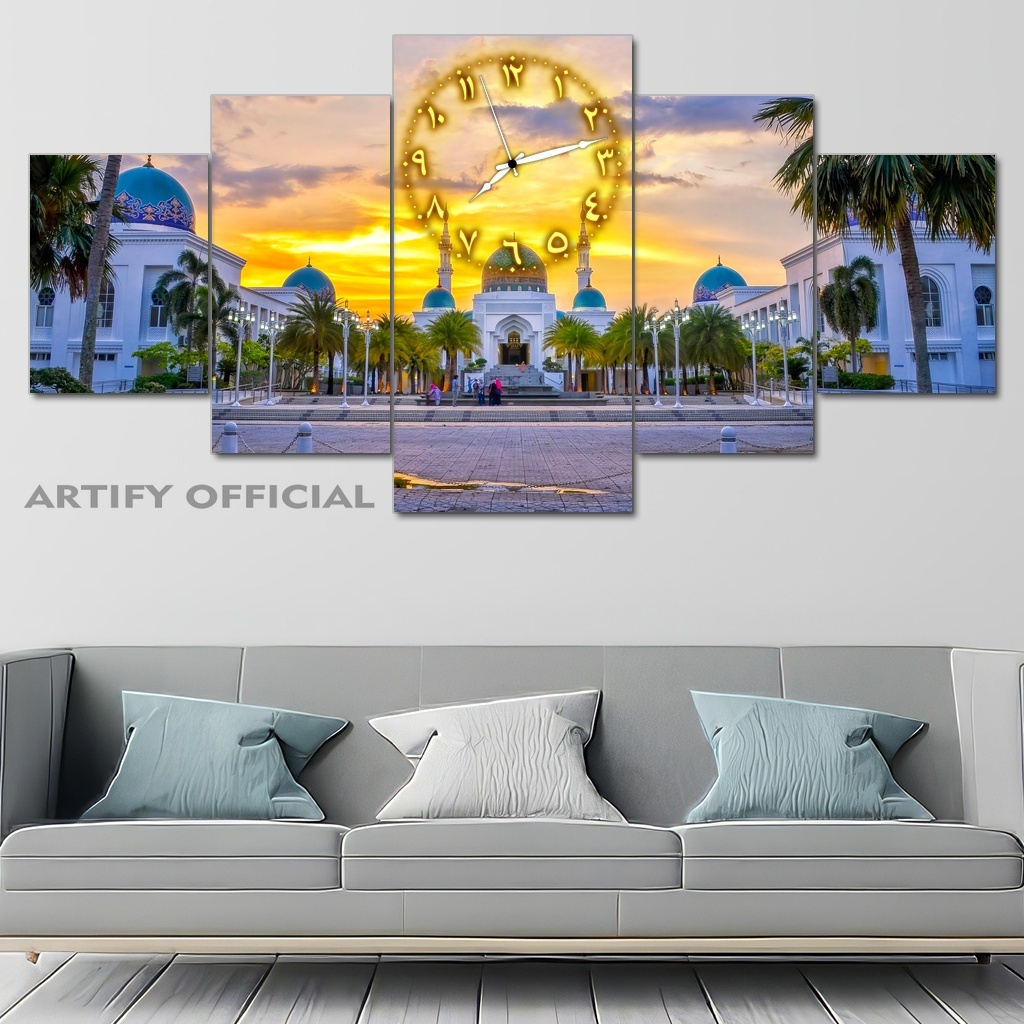 Makkah Medina Islamic Wall Clock 80X40 Multi Panel/Makkah Medina ...