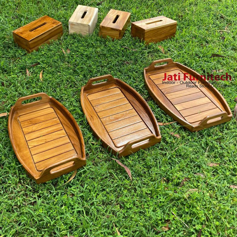 KAYU 1 set of teak wood trays, restaurant trays, cafes, hotels, villas ...