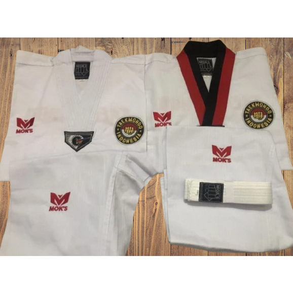 MERAH HITAM PUTIH Moks/dobok MOKS beginner Taekwondo uniform with WHITE ...