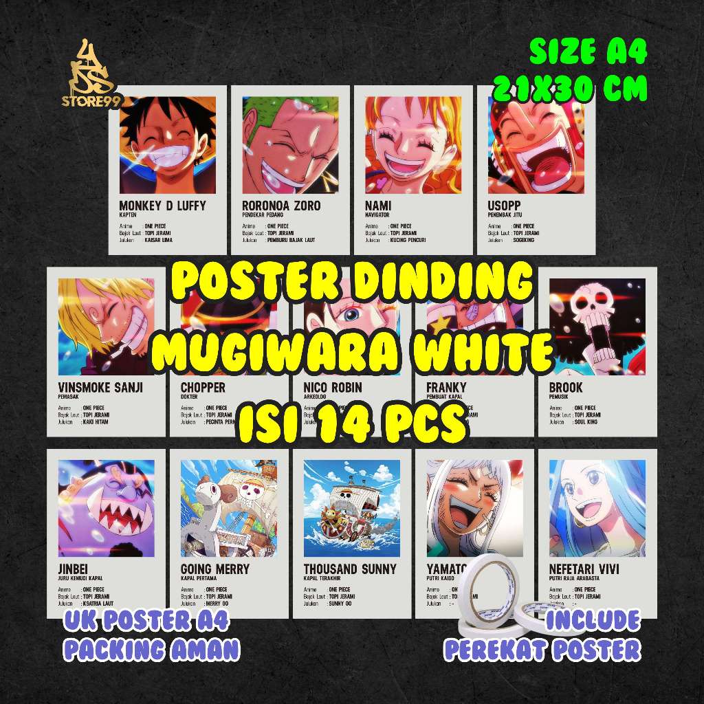 [14PCS] A4 One Piece White Mugiwara Crew Anime Poster | Shopee Malaysia