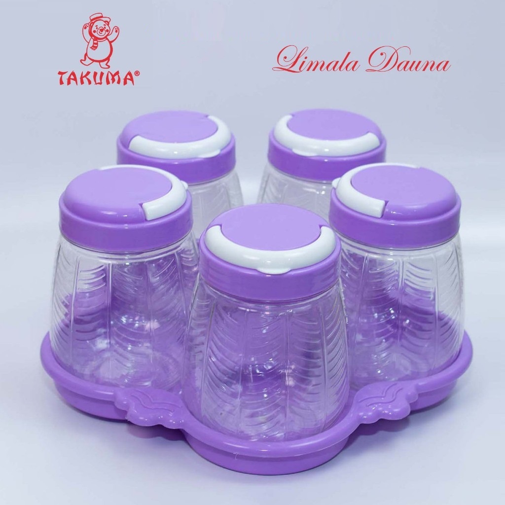 Plastic Jar SET DAUNA TAKUMA 5 Jars+Tray/Plastic Jar/Eid Jar/Cake Jar ...