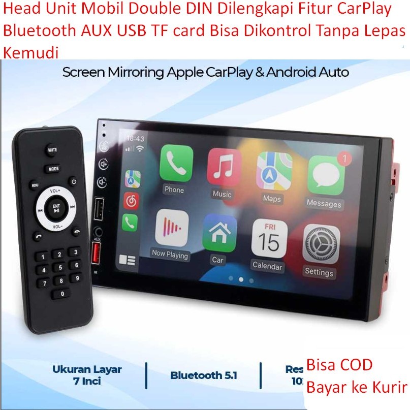 Double DIN Car Head Unit Equipped With CarPlay Bluetooth AUX USB TF ...