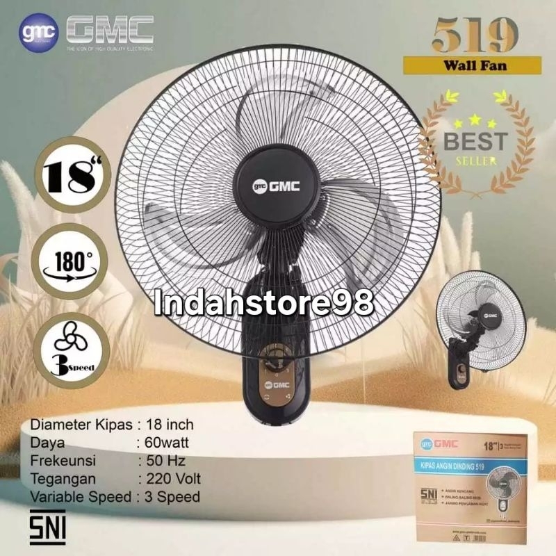 Gmc 519 Wall Fan 3 Speed Swing Iron Propeller / Original GMC 519 18 ...