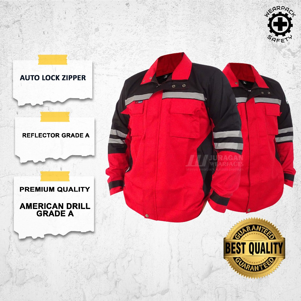 HITAM MERAH Wearpack Safety Semi Jacket/Work Shirt Long Sleeve Red ...